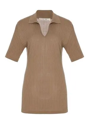 THE ROW Kaiomi Ribbed-knit Polo Top - Neutral