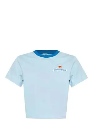 Casablanca Montagne Contrasting-trim Cropped T-shirt - Blue