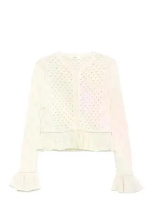 Chloé Open-knit Ruffled Cardigan - Neutrals