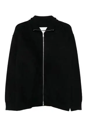JIL SANDER Zip-up Wool Cardigan - Black