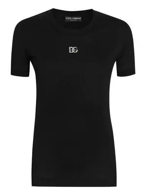 Dolce & Gabbana Jersey T-shirt With Crystal Dg Embellishment - Black