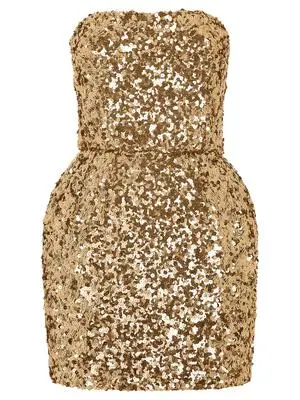 Dolce & Gabbana Short Sequined Strapless Dress - Gold