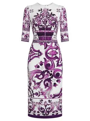 Dolce & Gabbana Majolica-print Charmeuse Sheath Dress - Multicolor