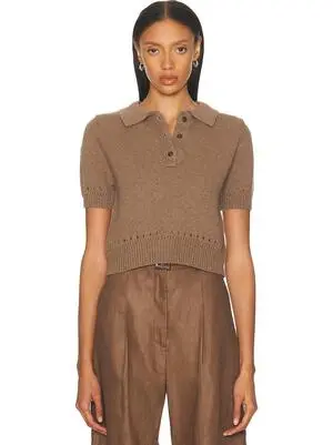 Matthew Bruch Eyelet Trim Knit Polo Top - Brown