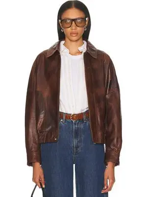 Nour Hammour Dalma Relaxed Leather Jacket - Vintage Camel