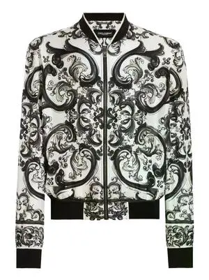 Dolce & Gabbana Maiolica Print Bomber Jacket - White
