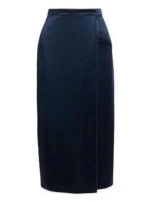 Vince Embellished Wrap-effect Midi Skirt - Midnight Blue