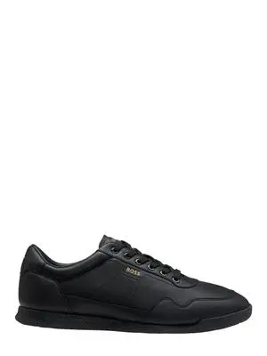 BOSS Leather Sneakers With Logo Stamp - Black