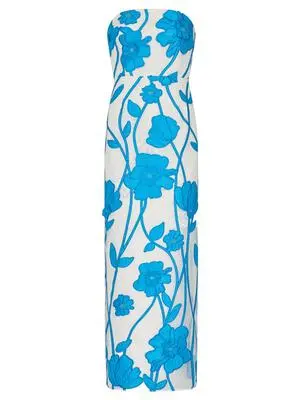 MILLY Magnolia Grand Fleur Embroidered Lace Maxi Dress - Blue/white