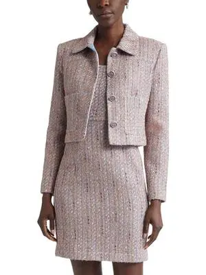 St. John Naomi Crop Tweed Jacket - Periwinkle/ Rose Lurex Multi