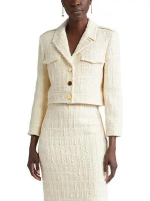 St. John Avery Tweed Crop Jacket - Ecru