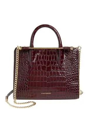 Strathberry Mini Croc Embossed Leather Tote Burgundy