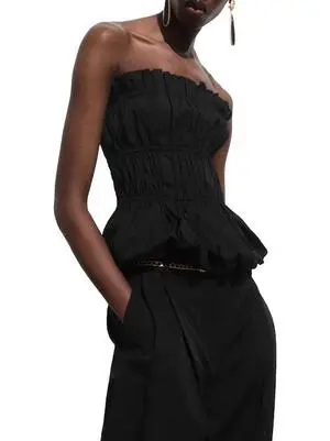 Mango Ruched Strapless Top - Black