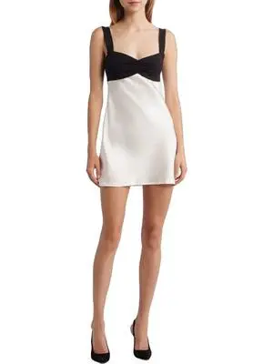 EDIKTED Contrast Sleeveless Satin Minidress - Cream