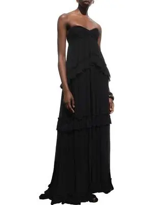 MANGO Strapless Ruffle Maxi Dress