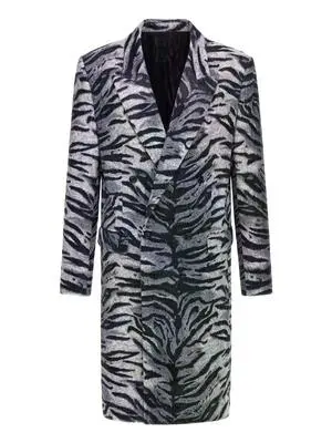 Roberto Cavalli Tiger-print Double-breasted Overcoat - Black