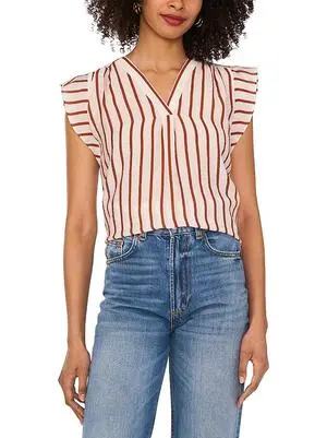 Vince Camuto V Neck Ruffle Sleeve Blouse - Chili