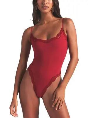 SKIMS Fits Everybody Lace Cami Thong Bodysuit Brick