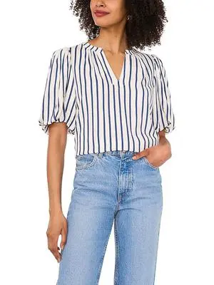 Vince Camuto Organdy Puff Sleeve Top - Denim Navy