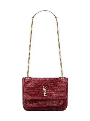 Saint Laurent Niki Mini Raffia Shoulder Bag - Raspberry Pink