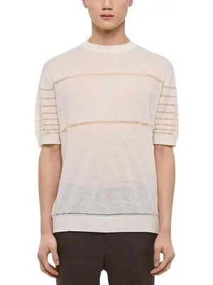 Helmut Lang Sheer Striped Short Sleeve Tee - Ivory