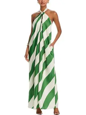 Ronny Kobo Chantell Striped Halter Neck Dress - Palm Green Ivory
