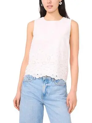 1.State Sleeveless Embroidered Blouse - Ultra White