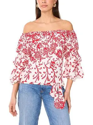 Vince Camuto Off-the-shoulder Top With Bubble Sleeves - Ultra Red