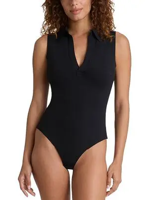Commando Neoprene Polo Bodysuit - Black