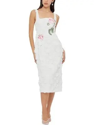 LEO LIN Larissa Embroidered Lace Midi Dress - Snow
