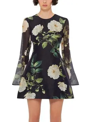 LEO LIN Suzanne Bell Sleeve Mini Dress - White Rose