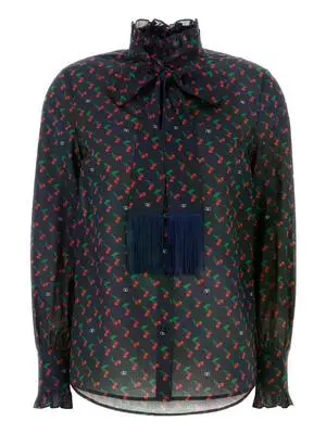 Valentino Garavani Cherry-print Ruffled Shirt - Blue