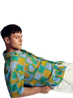 REISS Hydros | Tom Daley Tile Crochet Shirt - Yellow/green/blue Multi