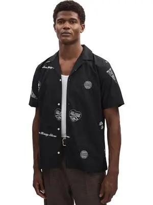LES DEUX Cotton Embroidered Shirt - Black Print