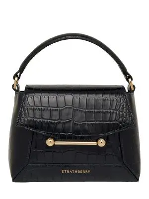 Strathberry Nano Mosaic Croc Embossed Leather Top Handle Bag - Black