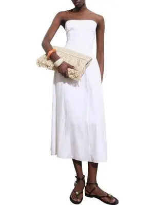 MANGO Strapless Cotton Blend Midi Dress
