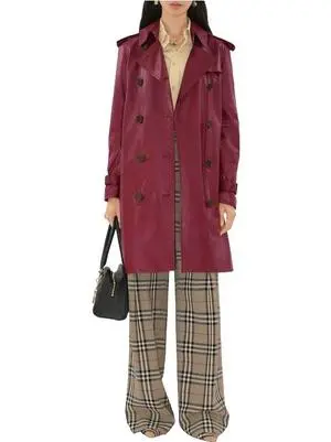 Burberry Mid-length Leather Kensington Trench Coat - Ripple
