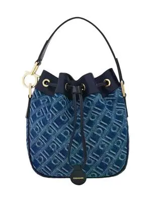 FERRAGAMO Monogram Jacquard Bucket Bag - Blue