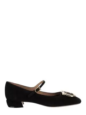 FERRAGAMO Suede Mary Jane Ballet Flats - Black