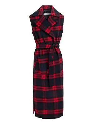 SHIRTAPORTER Belted Tartan Sleeveless Coat - Red