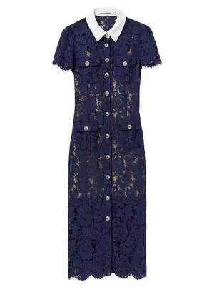 SELF-PORTRAIT Embroidered Lace Midi Dress - Blue