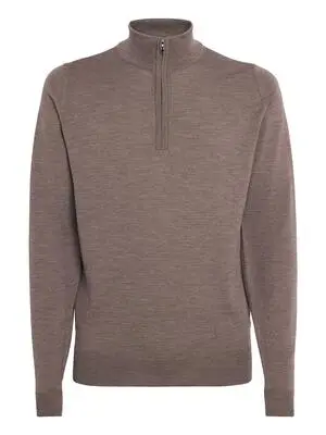 John Smedley John Smedley Merino Wool Tapton Quarter-Zip Sweater Brown
