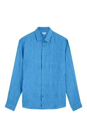 Sunspel Linen Shirt Blue