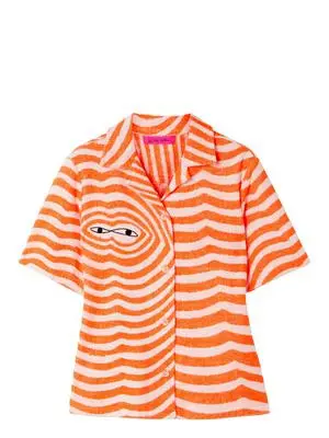 THE ELDER STATESMAN Striped Cotton-terry Shirt - Orange