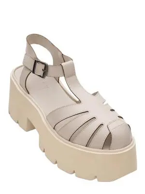 PROLOGUE SHOES Verua Platform Sandals - Beige Faux Leather