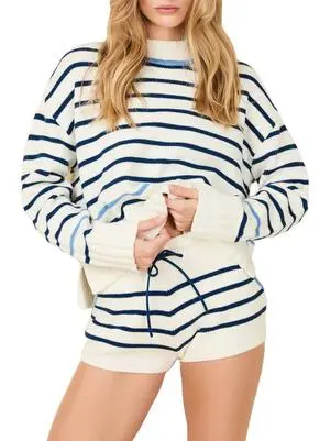 Solid & Striped The Maxine Stripe Cotton Mock Neck Sweater - Maritime Navy