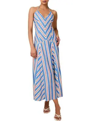 Solid & Striped The Alessio Stripe Linen Blend Halter Dress - Americana Stripe