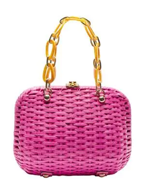 FRANCES VALENTINE Wicker Basket Top Handle Bag - Pink