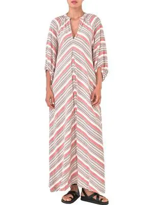 OCEAN+MAIN Striped A-line Maxi Dress - Saffron/ivory