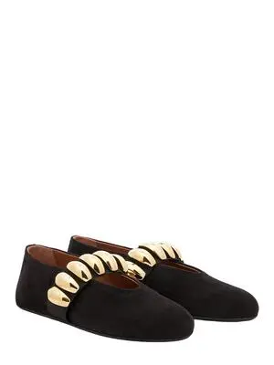 Alaïa Embellished Suede Ballet Flats - Black
